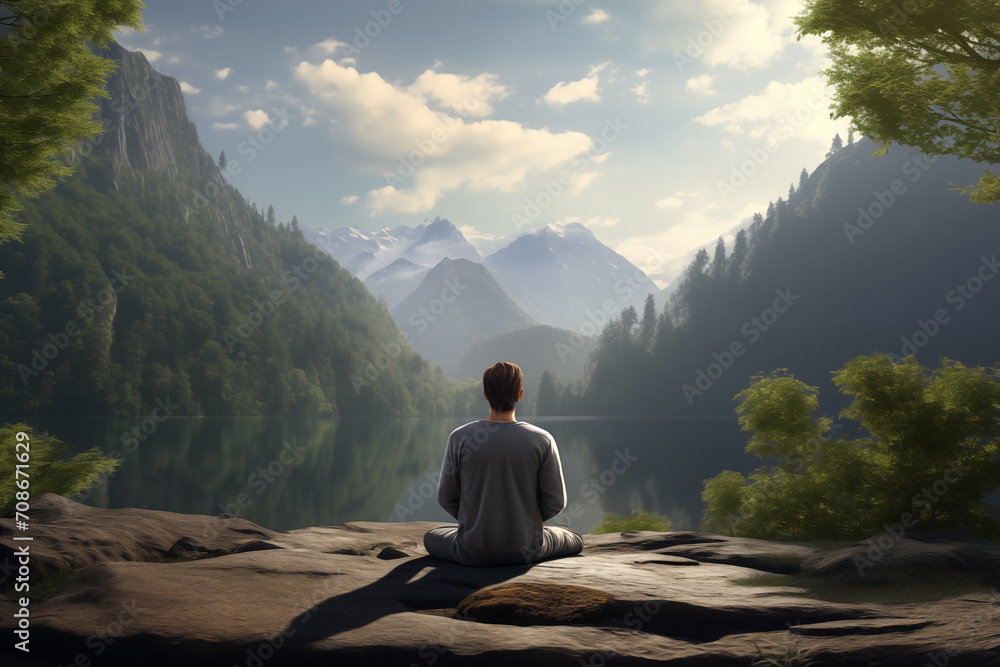 Realistic Image of a Man Practicing Mindfulness and Meditation in a ...
