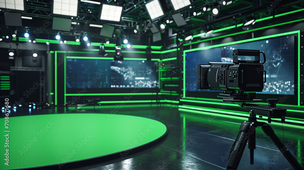 A virtual TV studio set with a green screen background is a versatile ...