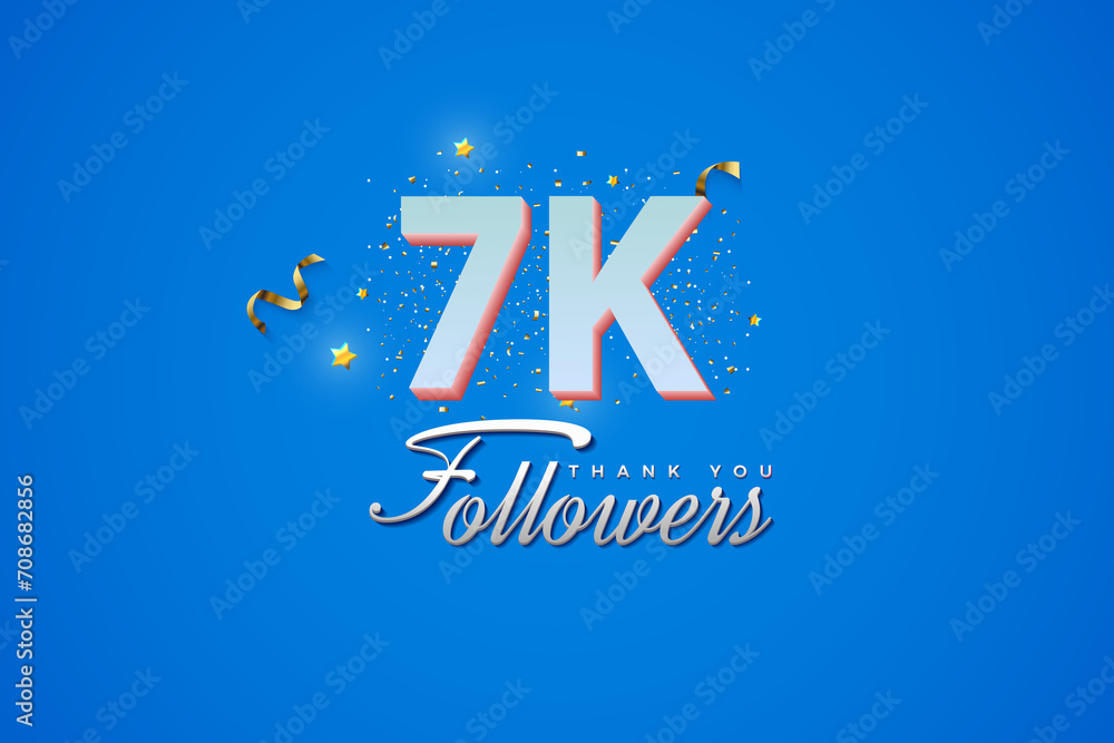 7000 followers card light Blue 7K celebration on Blue background, Thank ...