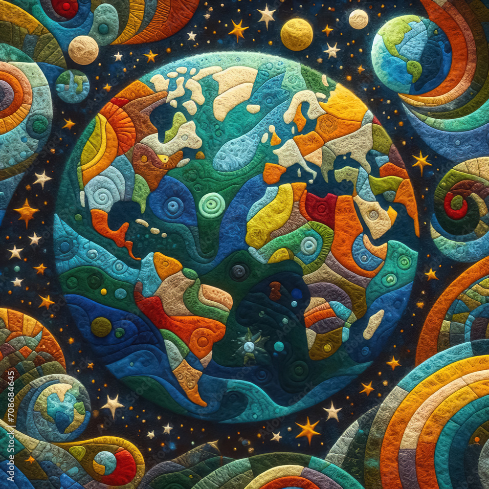 felt art patchwork, world globe planet earth background banner ...