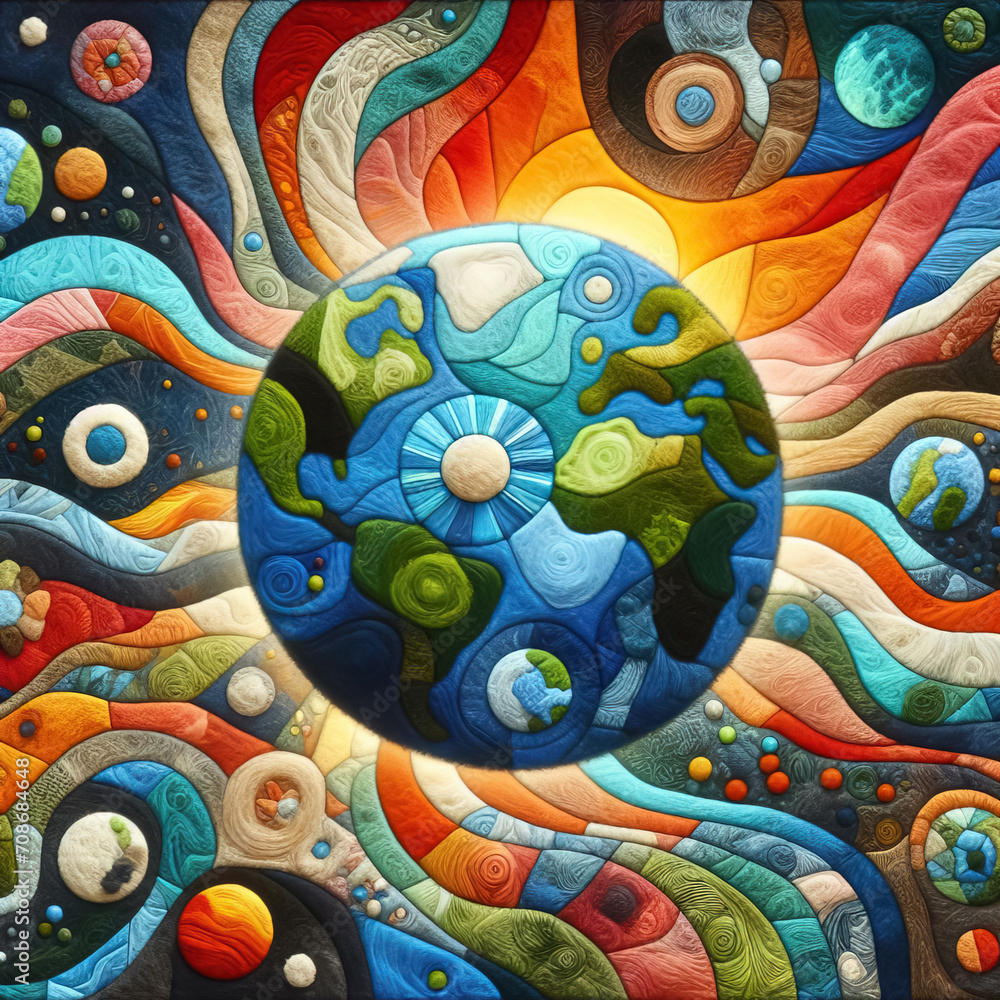 felt art patchwork, world globe planet earth background banner ...