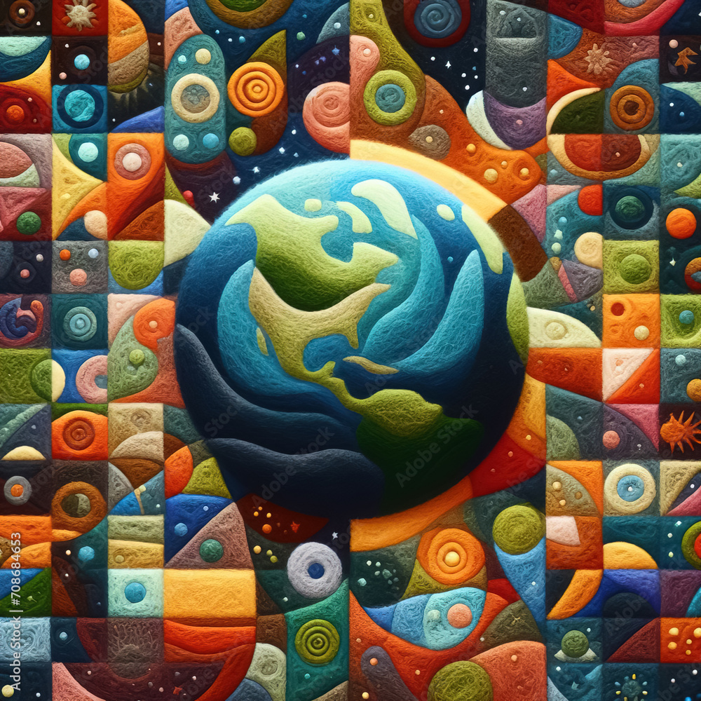 felt art patchwork, world globe planet earth background banner ...