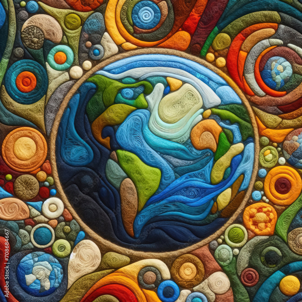 felt art patchwork, world globe planet earth background banner ...