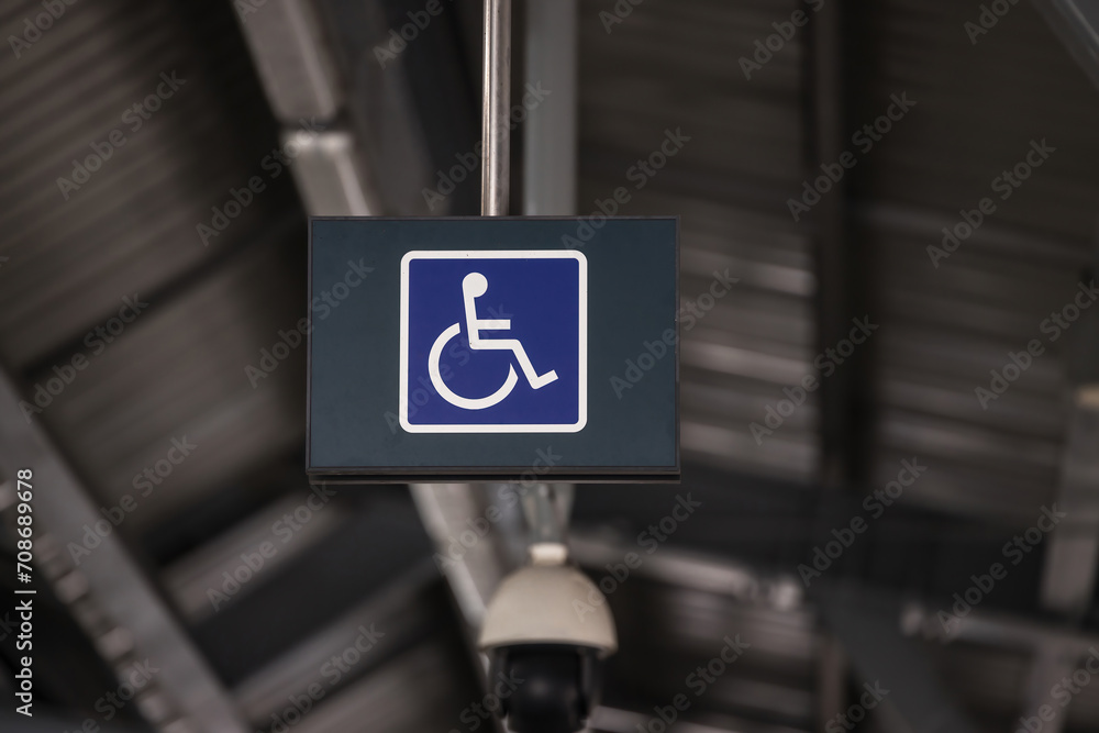 Accessible Elevator with sign. Disabled persons lift near modern ...
