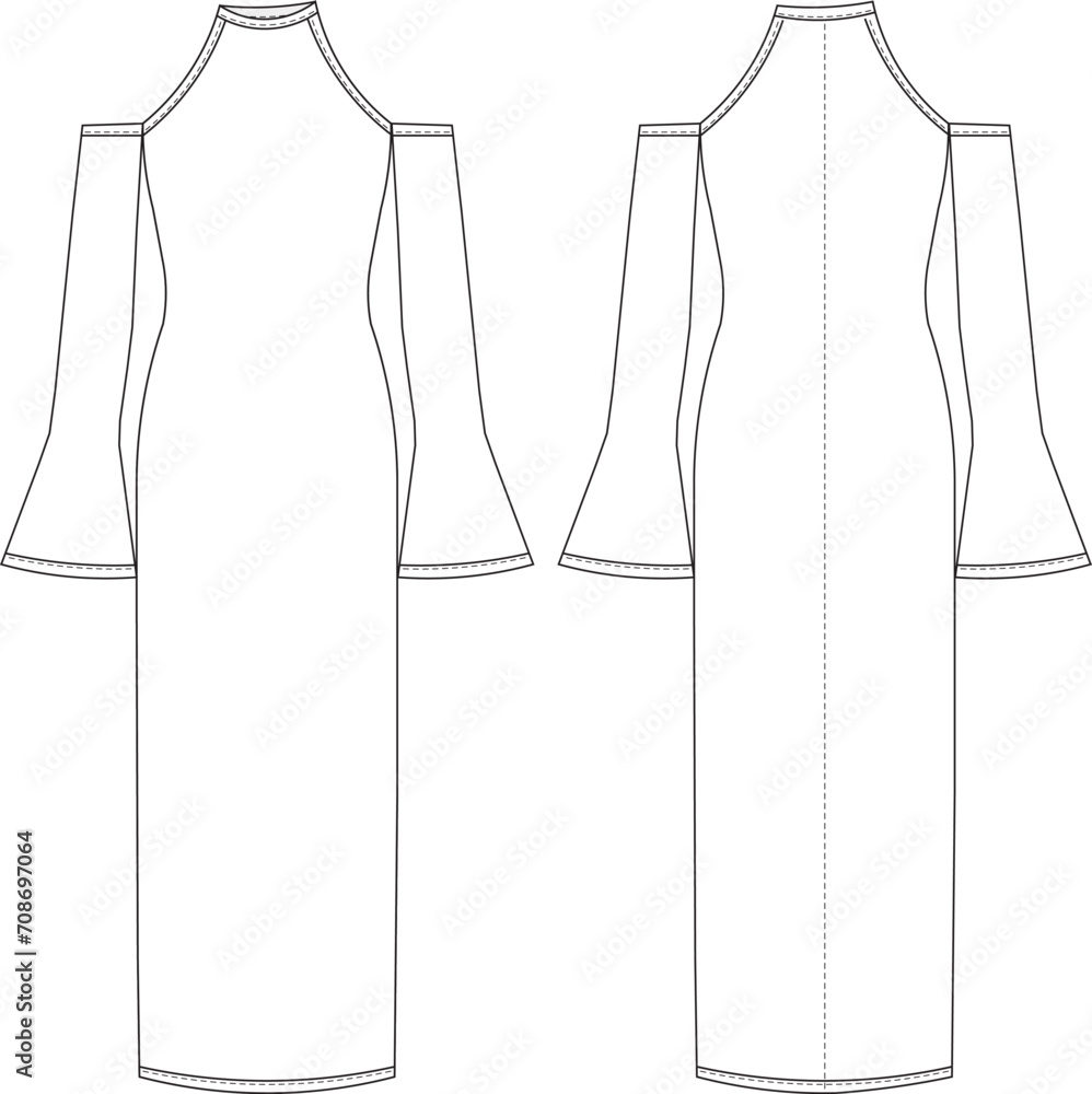 round neck crew neck off shoulder flared long sleeve midi long maxi h ...