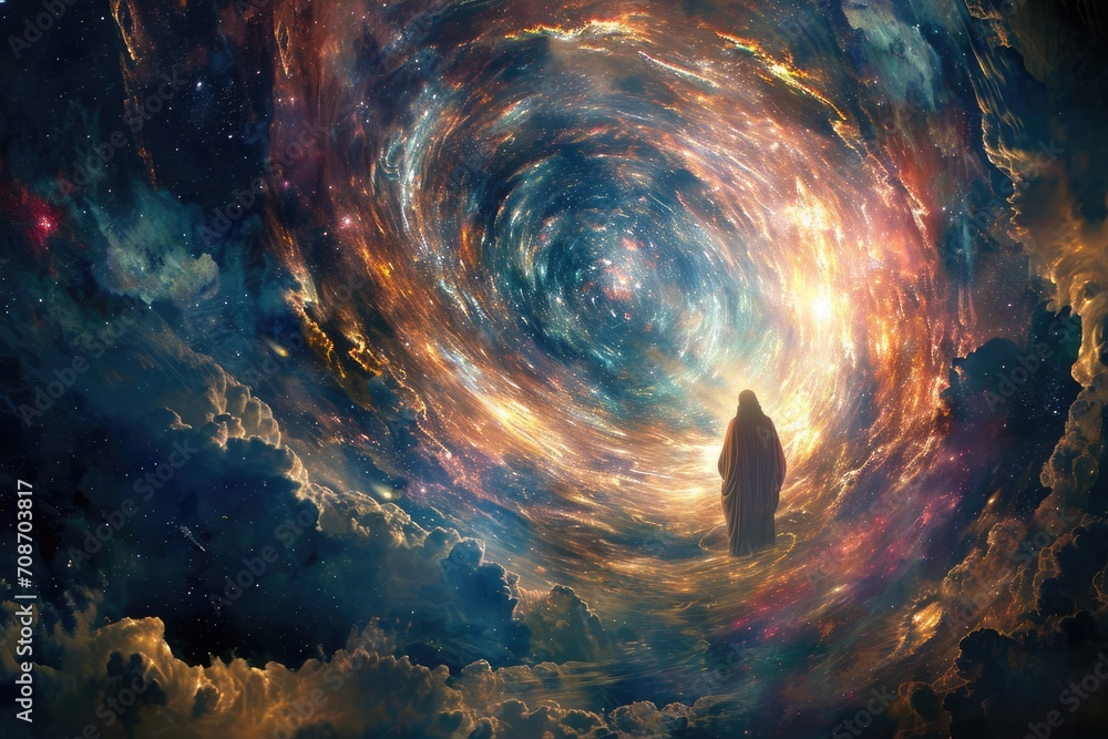 Visionary art of jesus as the light of salvation Shining over a ...