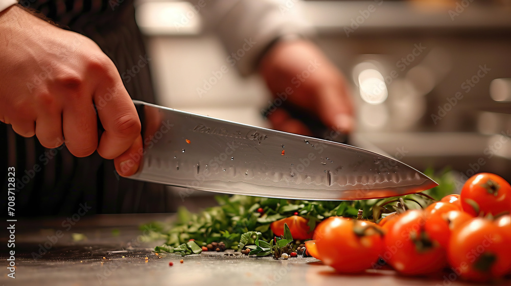 The kitchen knife banner with a wooden handle is a bright and ...