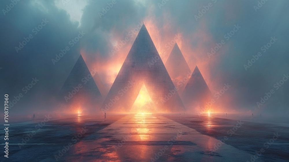 Layers of ethereal light and geometric shapes merging seamlessly ...