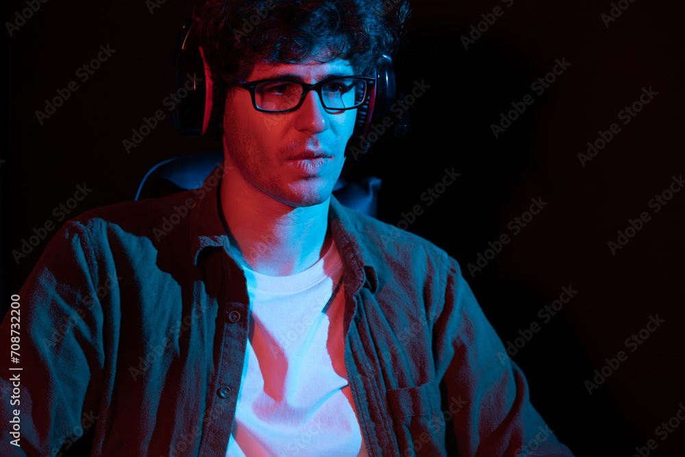 Stressful young gaming streamer team concentrated with Esport online on ...