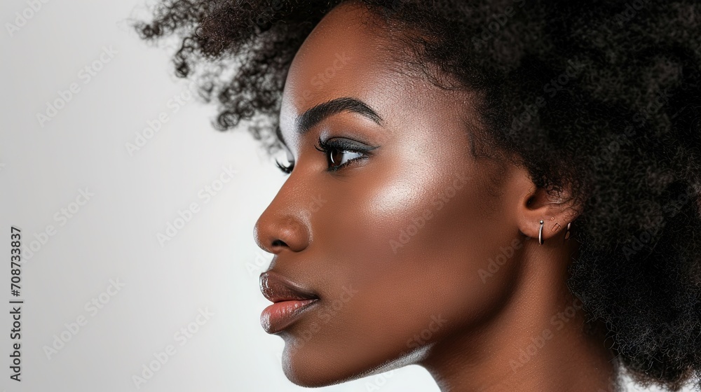 The image shows a side view of an African American woman with clear ...