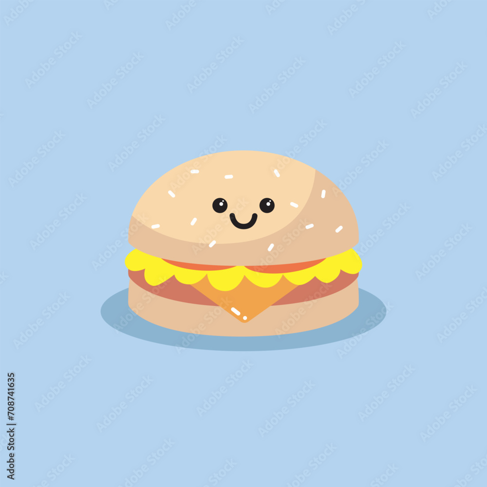 Vector illustration of smiling hamburger, food character, delicious ...