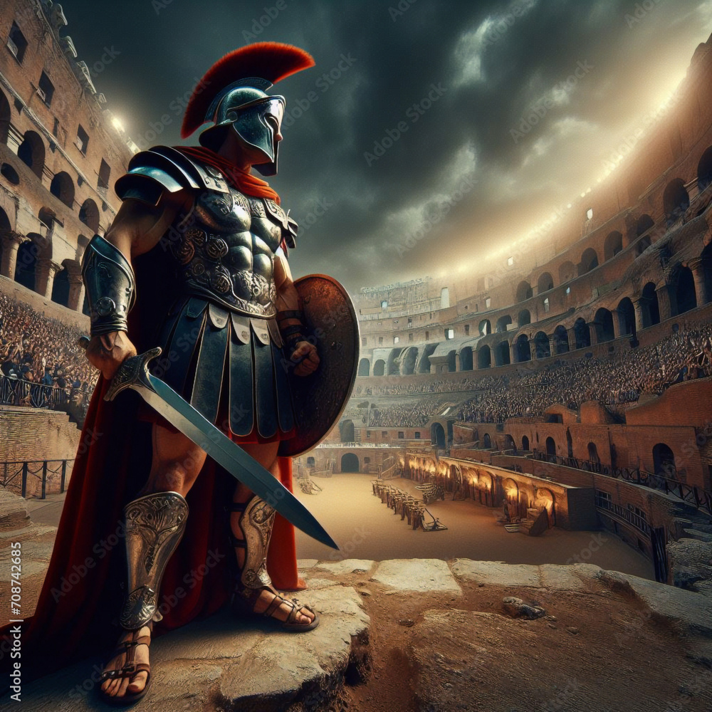 Roman gladiator inside the coliseum, Gladiator inside battle arena ...