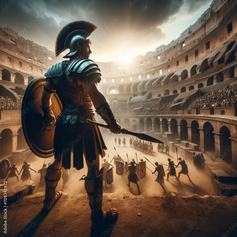 Roman gladiator inside the coliseum, Gladiator inside battle arena ...
