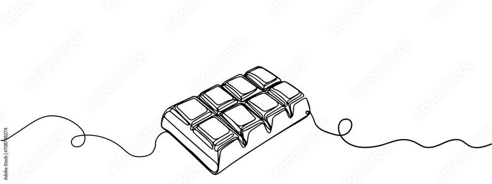 Continuous one line drawing of chocolate bar in silhouette on a white ...