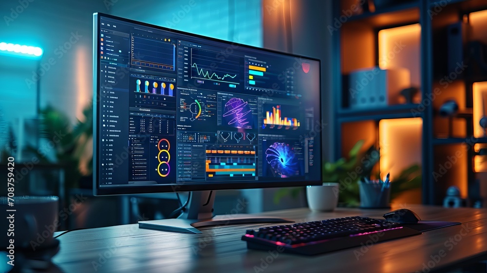 Computer display with vector design program. 3D Web Vector Illustrations" ai generated " Stock ...