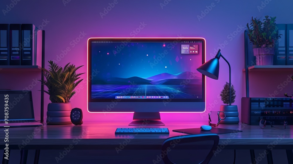 Computer display with vector design program. 3D Web Vector Illustrations" ai generated " Stock ...