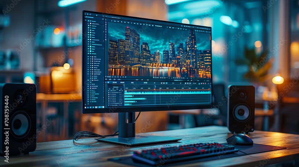 Computer display with vector design program. 3D Web Vector Illustrations" ai generated " Stock ...