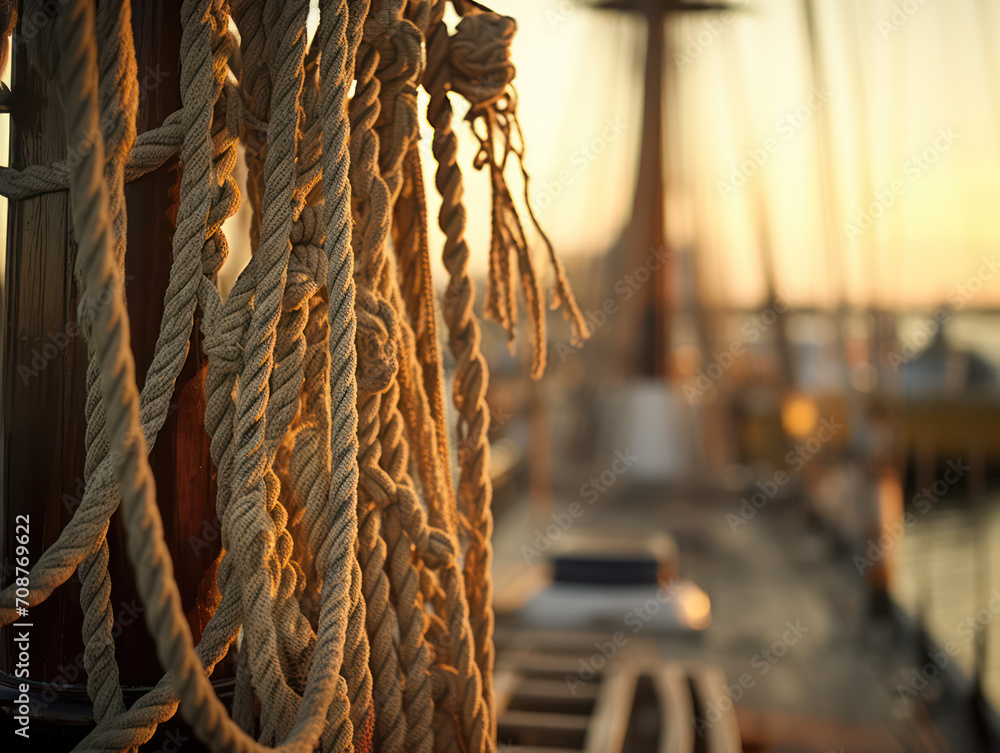 Rope for mooring a vessel is attached to a pier, ropes for fishing ...