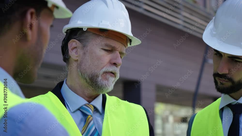 Real estate developers or technicians engineers discussing outdoors ...