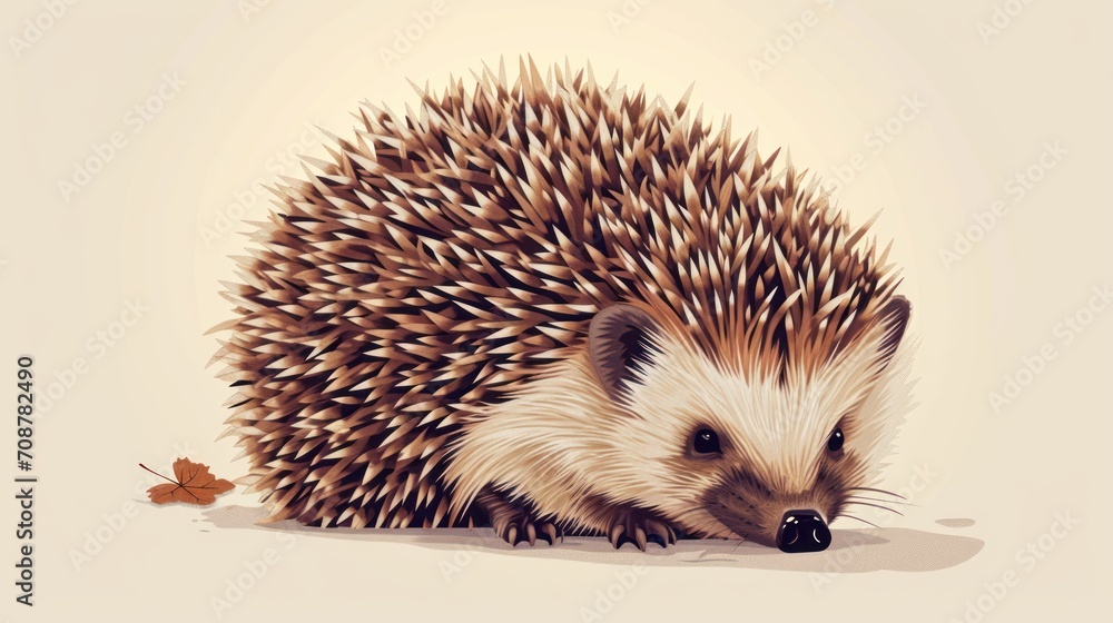 a drawing of a hedgehog sitting on the ground with a leaf on the ground ...