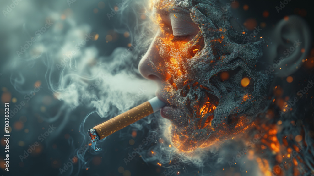 Representation of a woman smoking, showing the harm of cigarettes. Anti ...