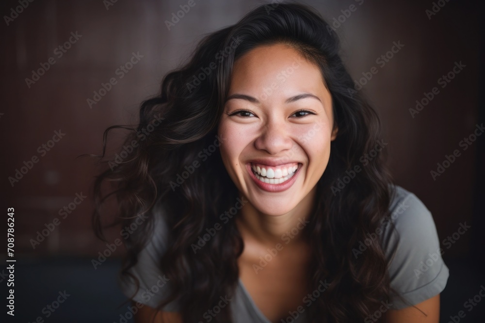 Asian bi-racial woman smiling happy face portrait Stock Photo | Adobe Stock