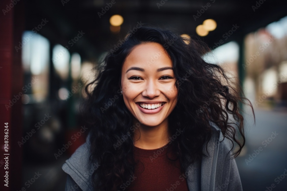 Asian bi-racial woman smiling happy face portrait Stock Photo | Adobe Stock