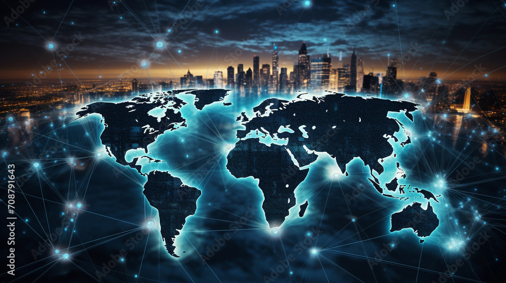 world connected through web3, world map that lights up when interacted ...