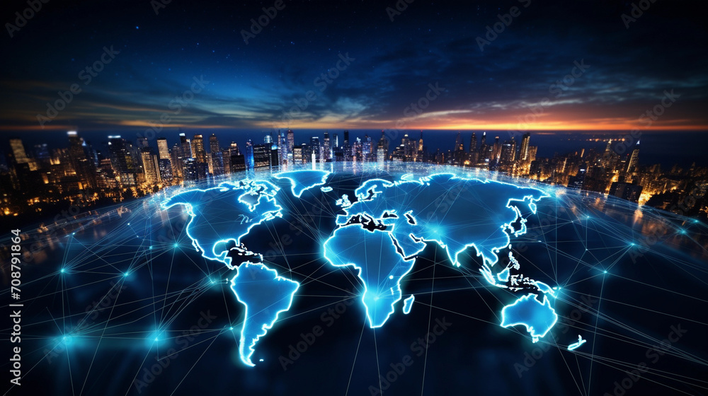 world connected through web3, world map that lights up when interacted ...