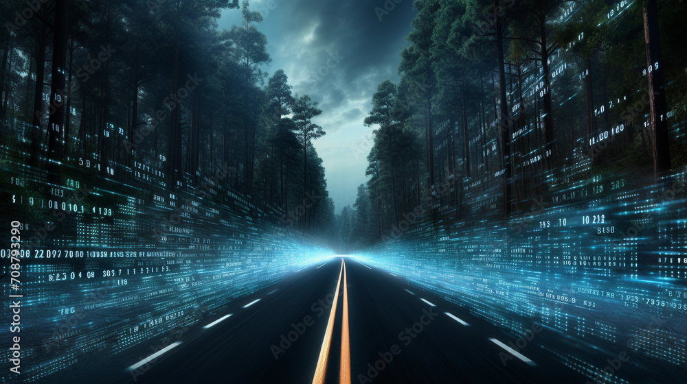 modern data road, light speed travel, rays of light, fast travel of ...