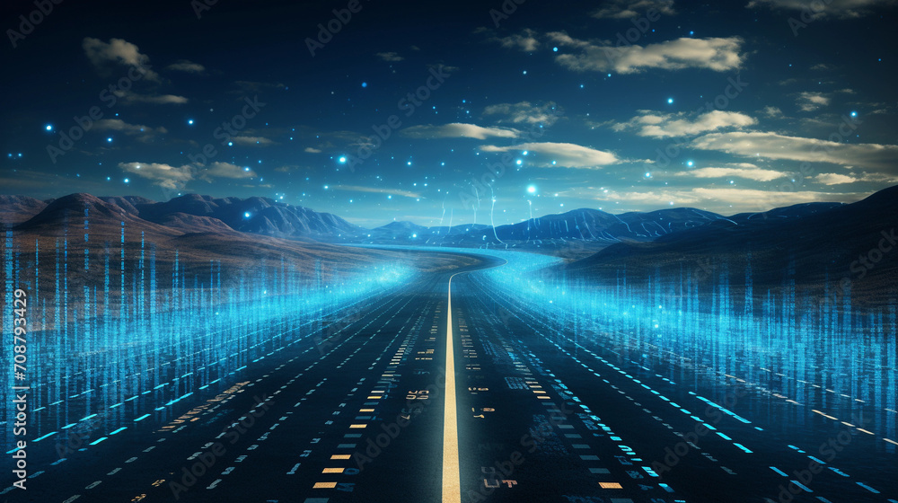 modern data road, light speed travel, rays of light, fast travel of ...