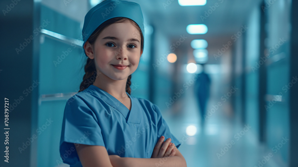 I'm the future, I'm a nurse helping people, cute girl pretending ...