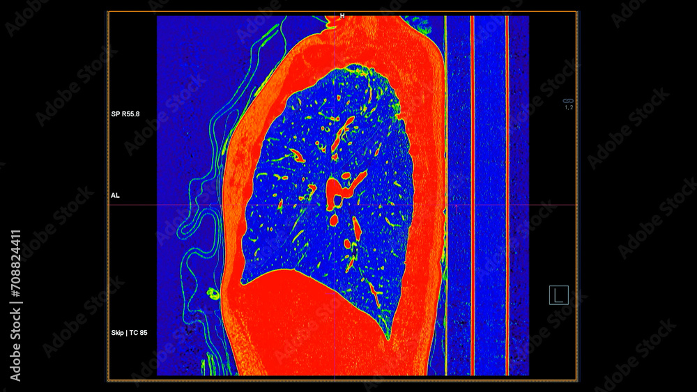 CT scan of Chest sagittal view in color mode for diagnostic Pulmonary ...