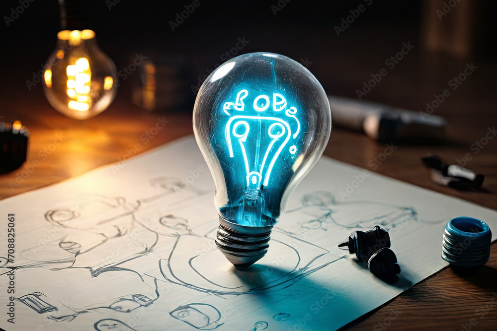 Innovative lightbulb sketch within punched paper, adorned with question ...