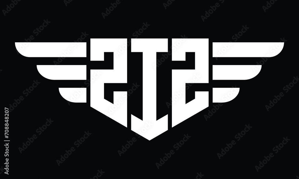 ZIZ three letter logo, creative wings shape logo design vector template ...