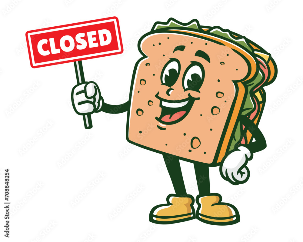 sandwich with closed sign board cartoon mascot illustration character ...