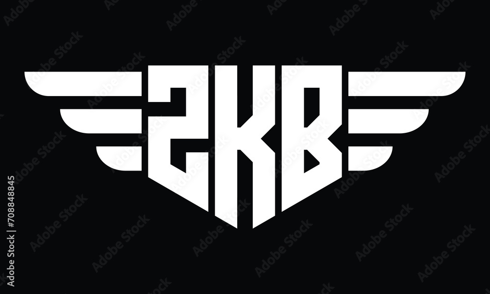 ZKB three letter logo, creative wings shape logo design vector template ...