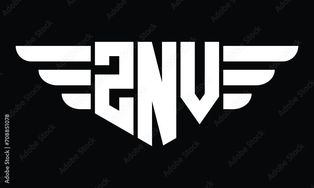 ZNV three letter logo, creative wings shape logo design vector template ...