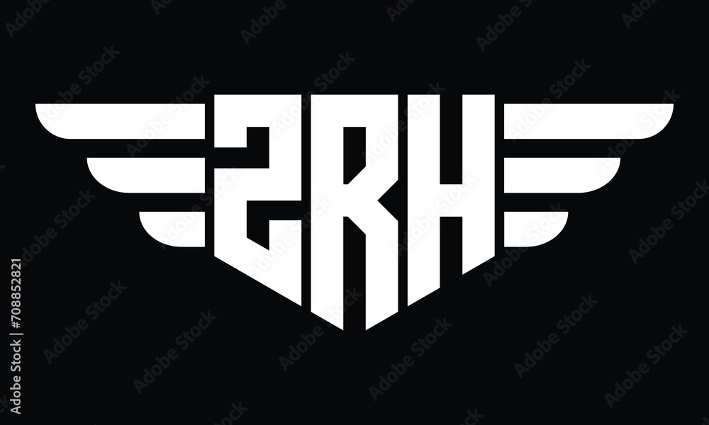 ZRH three letter logo, creative wings shape logo design vector template ...