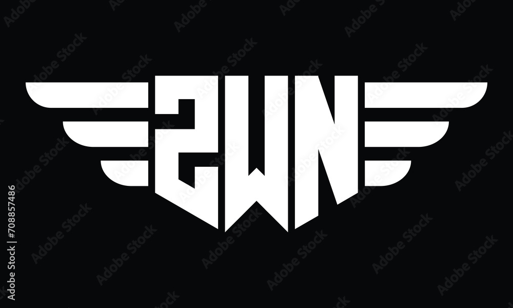 ZWN three letter logo, creative wings shape logo design vector template ...