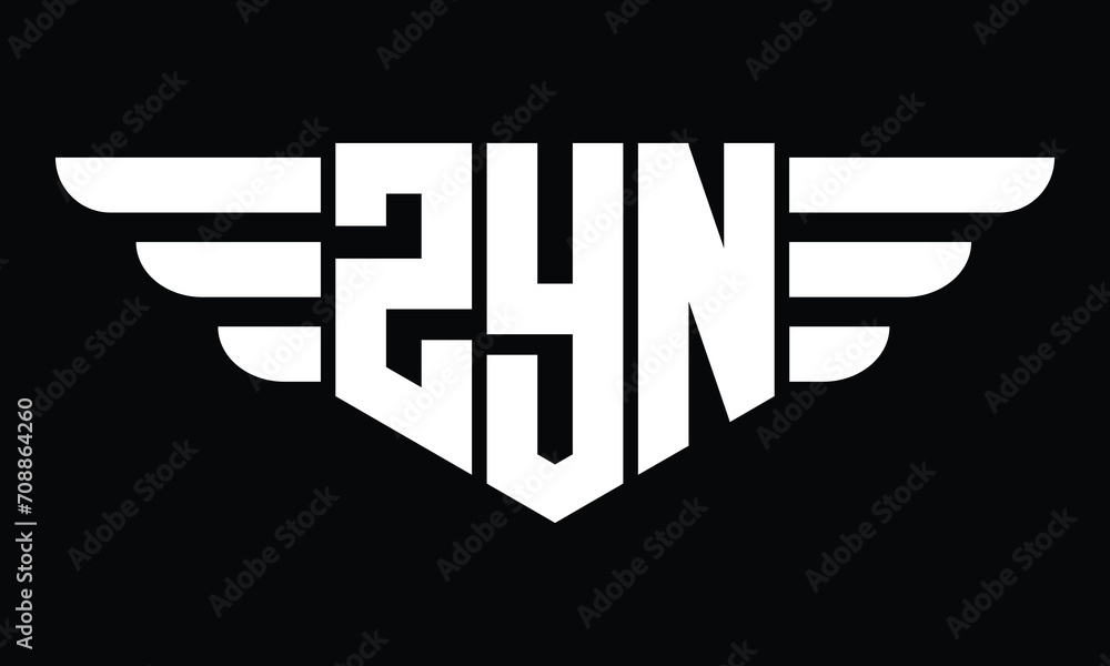 ZYN three letter logo, creative wings shape logo design vector template ...