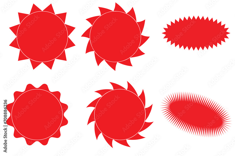 Starburst red sticker set - collection of special offer sale round and ...