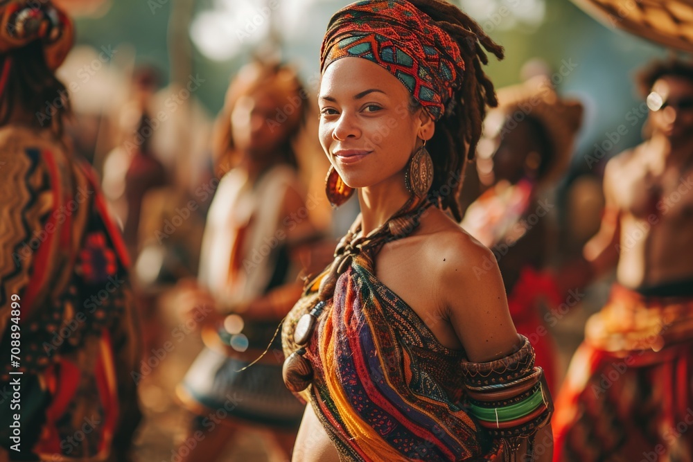 Cultural heritage party of woman in traditional African attire exudes ...