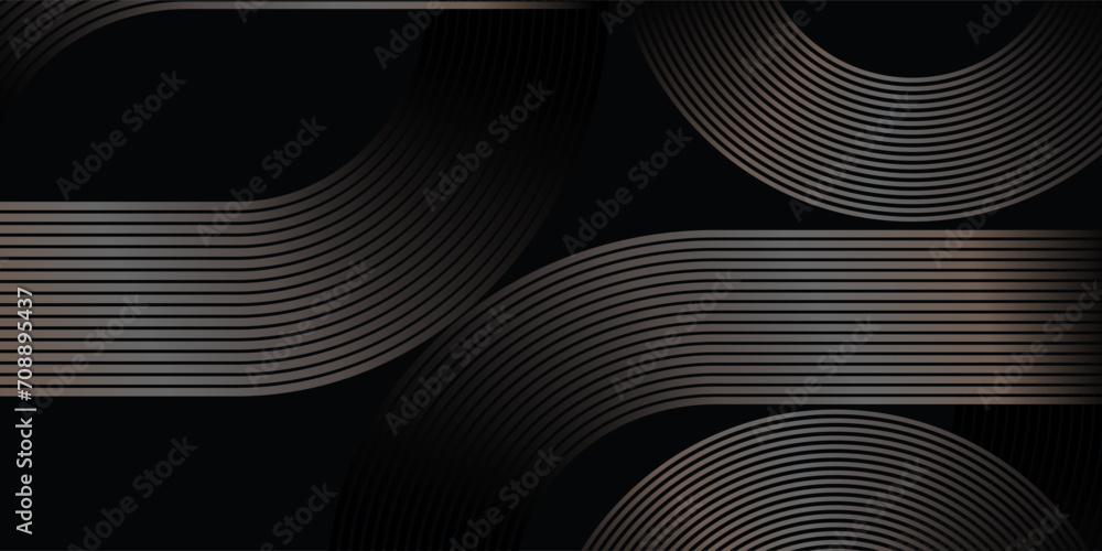 Abstract gold circle lines on dark background. Geometric stripe line ...