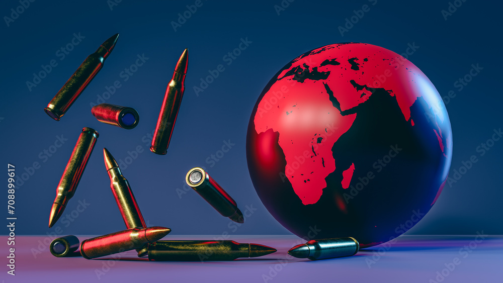 Concept image with bullets and earth about global war,3d rendering ...