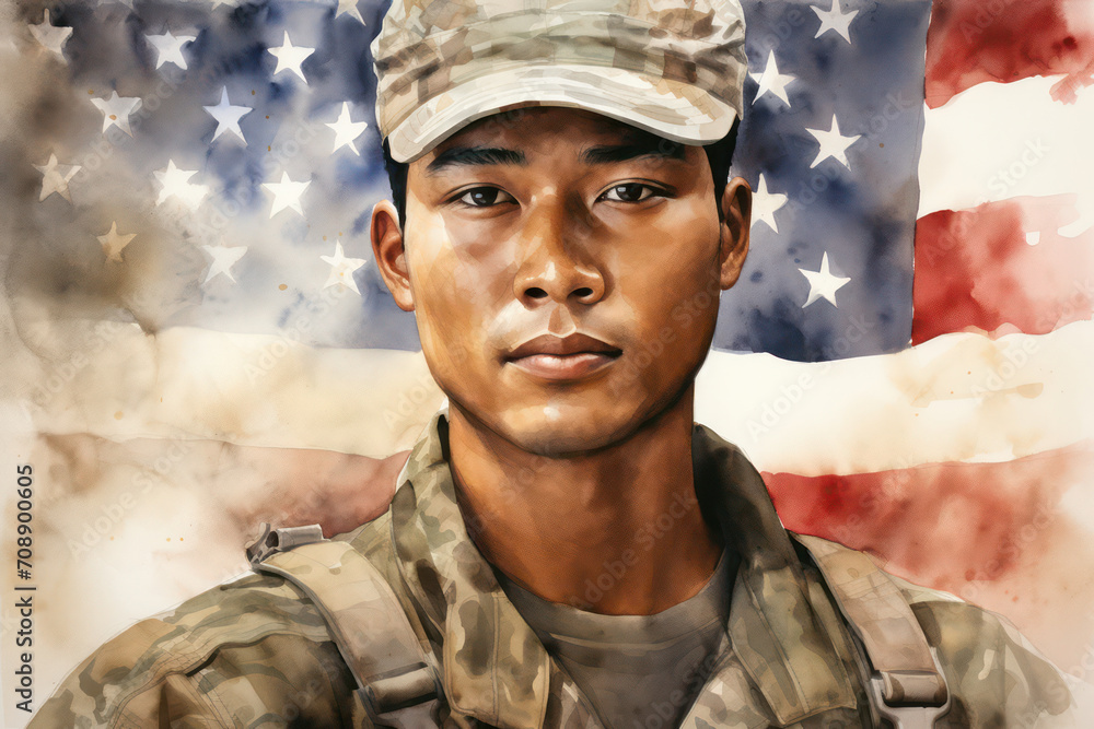 American Army Soldier in Camouflage Uniform: Confident Female Warrior ...