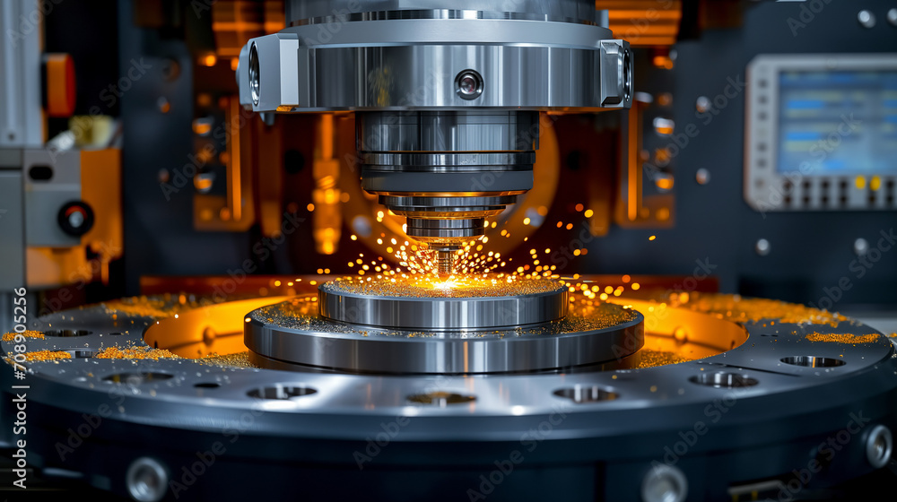 Metalworking CNC milling machine. Hi-technology machining concept at ...