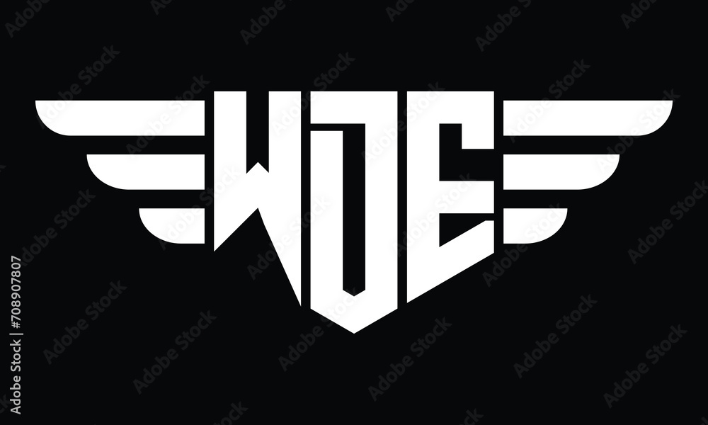 WDE three letter logo, creative wings shape logo design vector template ...
