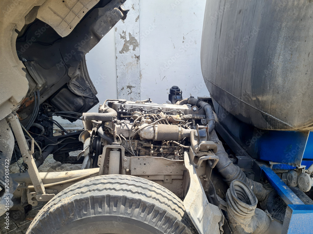 opened the truck cab head for repairs. truck engine repair. overhaul ...