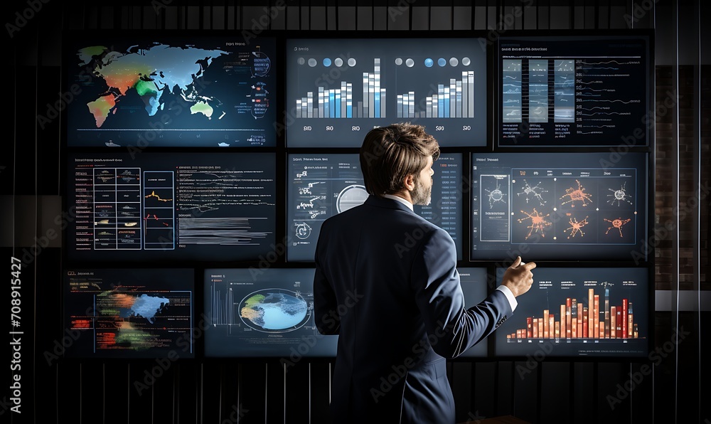 Businessman working Showing business trends dashboard with graphs ...